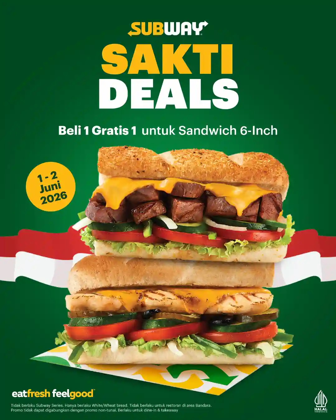 Promo Subway Spesial Hari Pancasila Beli 1 Gratis 1