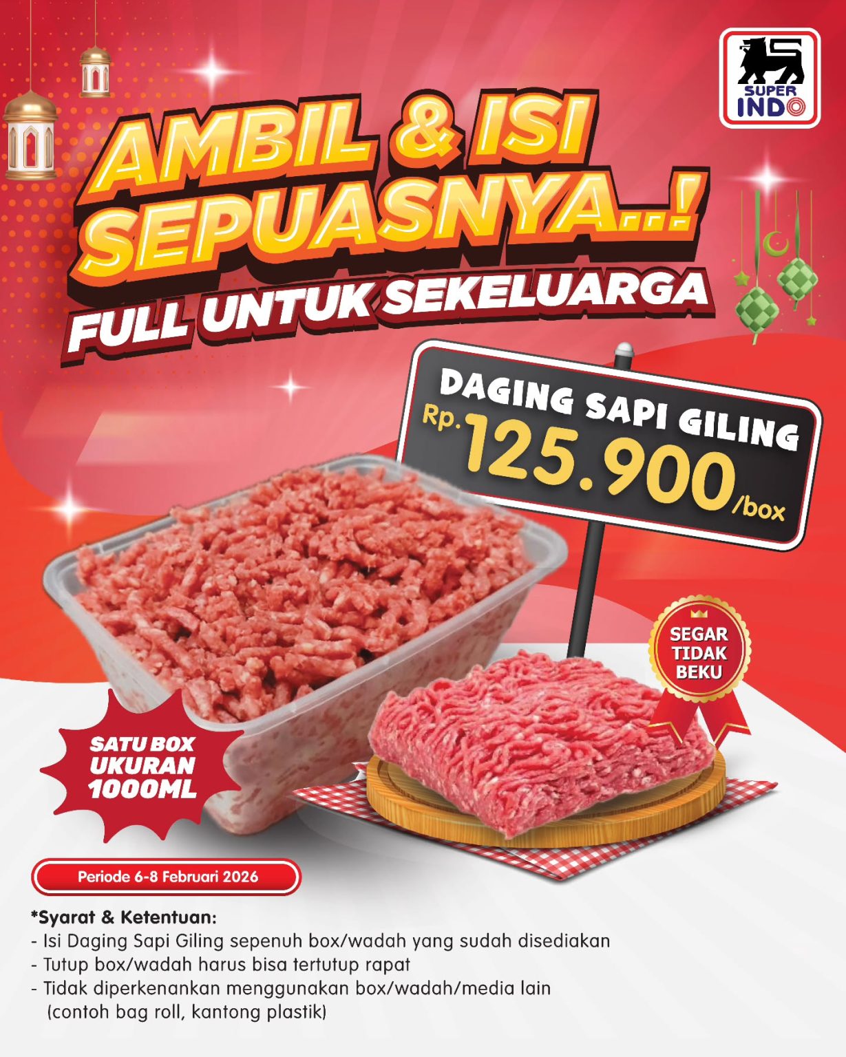 Promo Superindo Ambil Sepuasnya Daging Sapi Giling Rp125.900